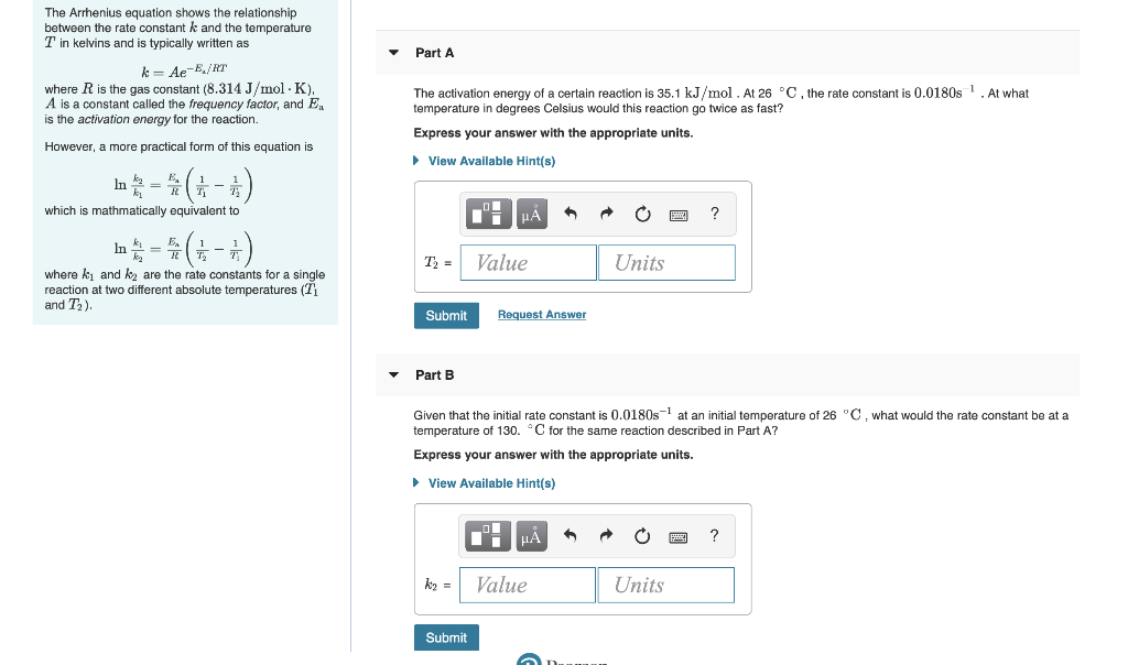 Solved Part A The Arrhenius equation shows the relationship | Chegg.com