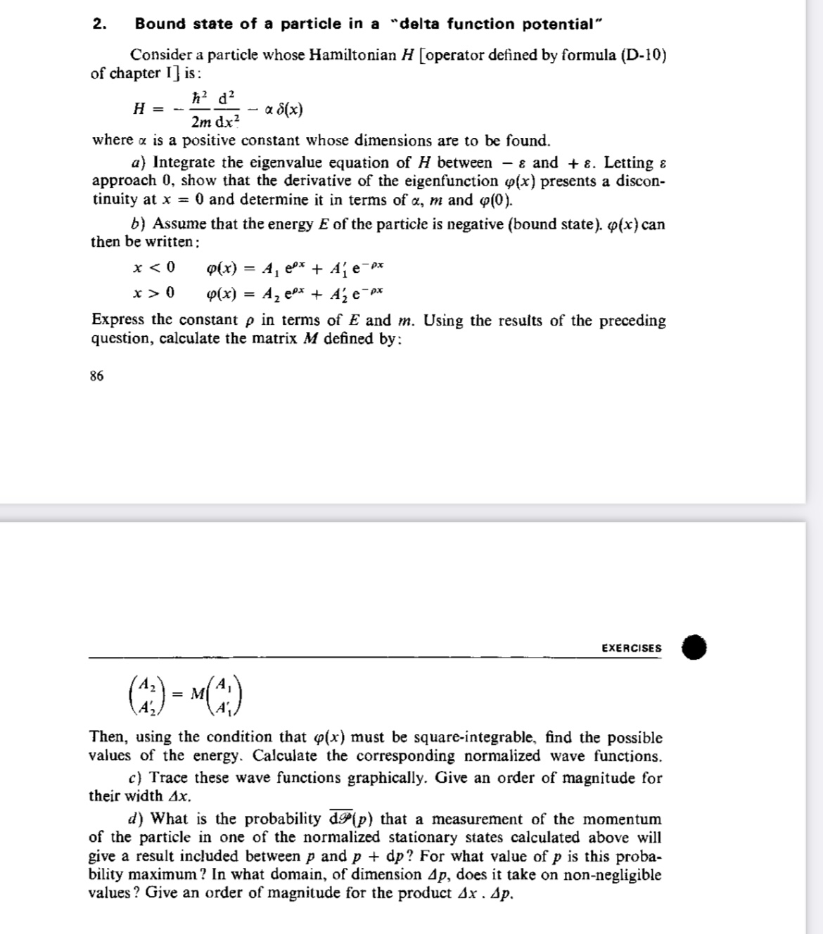 Solved 2. Bound state of a particle in a "delta function | Chegg.com