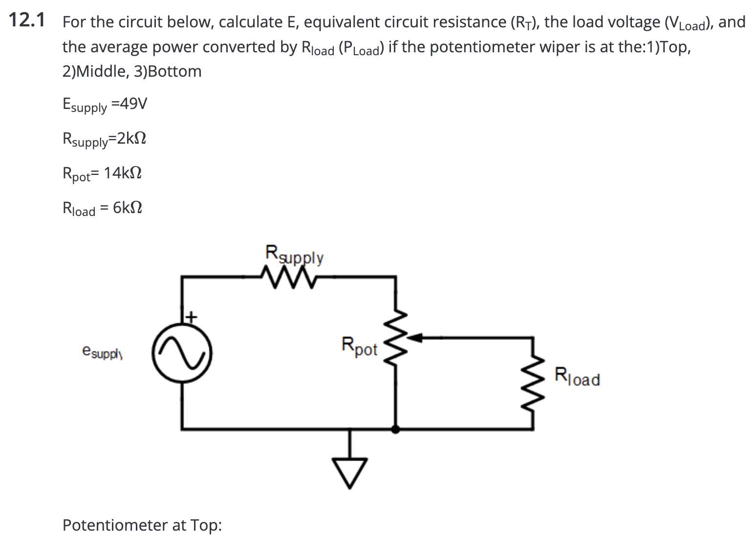 Solved Potentiometer At Top 1 Rt2 ﻿vload3
