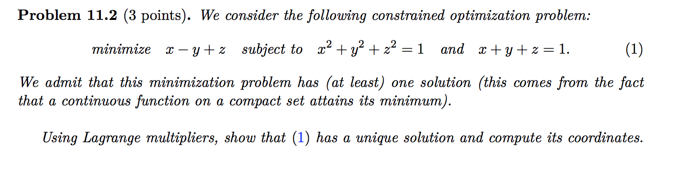 Solved Problem 11.2 (3 points). We consider the following | Chegg.com