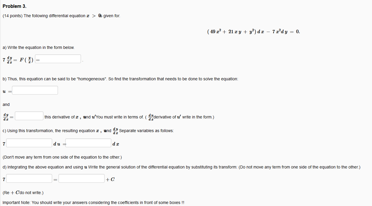 Solved Problem 3. (14 points) The following differential | Chegg.com