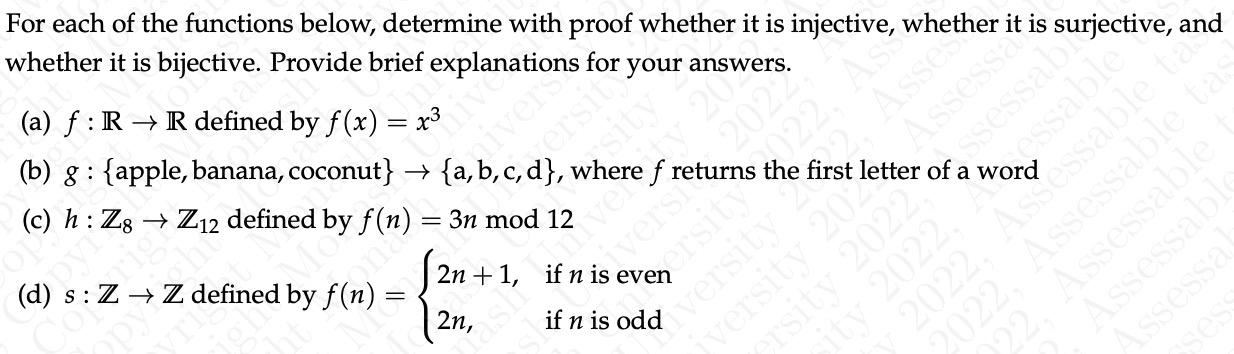 Solved For each of the functions below, determine with proof | Chegg.com