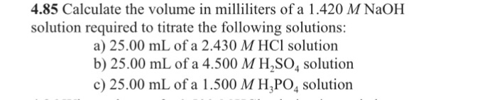 Solved 4.85 Calculate the volume in milliliters of a 1.420 M | Chegg.com