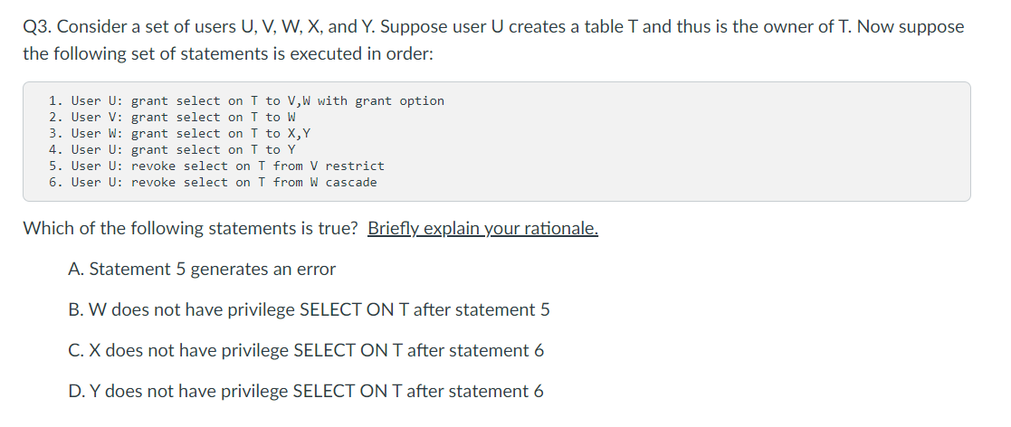 Solved Q1. The following SQL statement over tables | Chegg.com