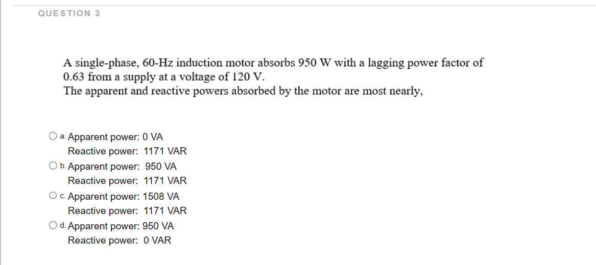 A single-phase, 60−Hz induction motor absorbs 950 W | Chegg.com