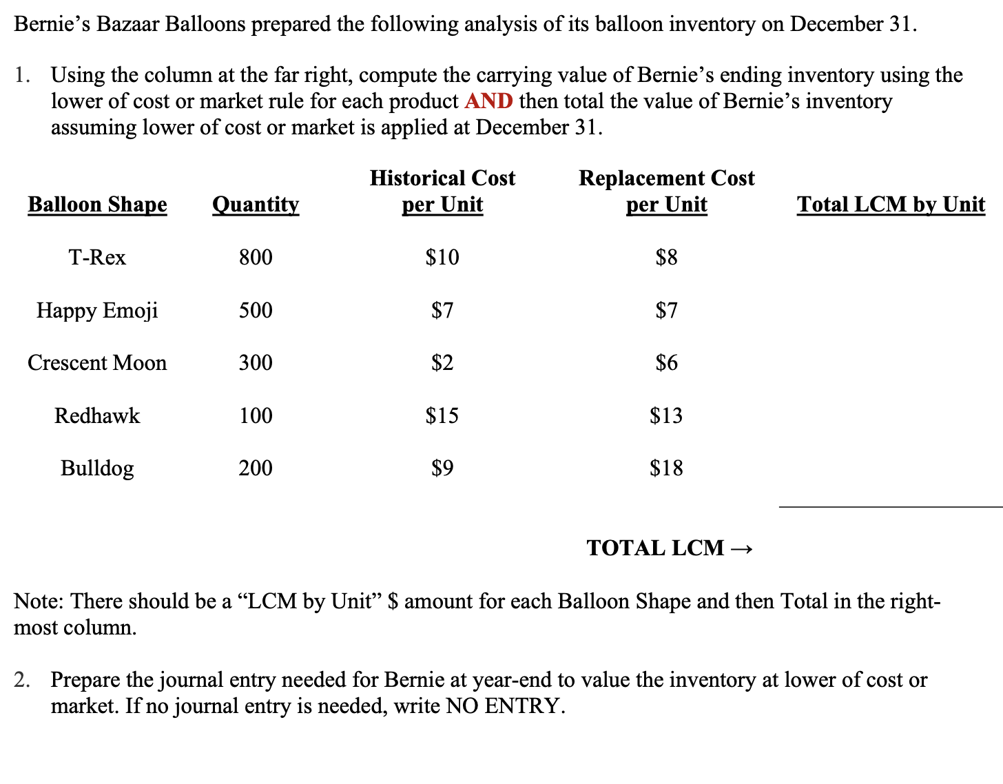 Solved Bernie's Bazaar Balloons prepared the following | Chegg.com