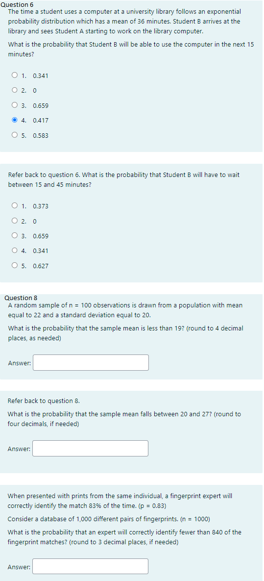 Solved Question 6 The time a student uses a computer at a | Chegg.com
