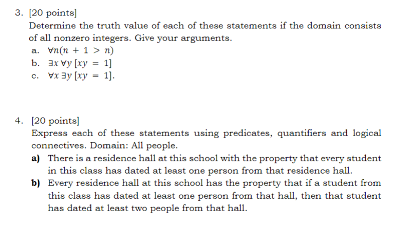 Solved 3. [20 points) Determine the truth value of each of | Chegg.com