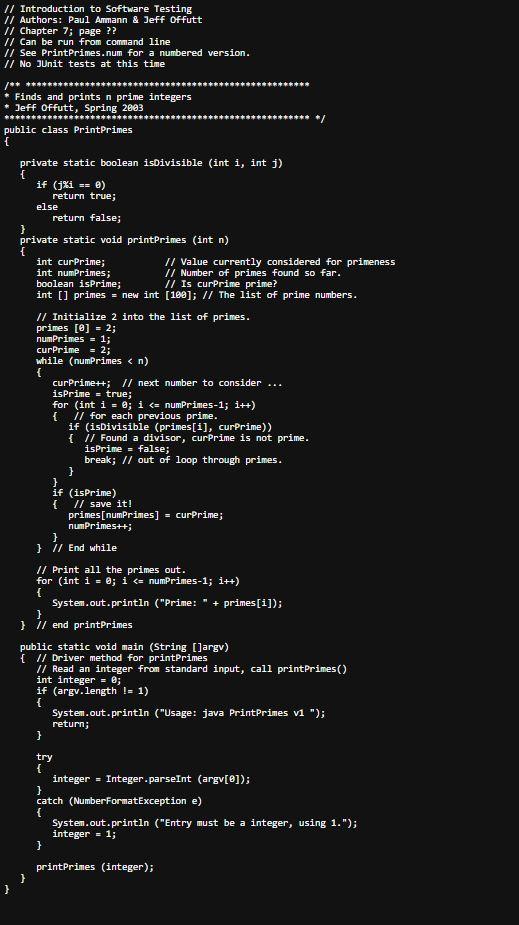 Solved Section 7.3 Question 7. Use the method printPrimes() | Chegg.com