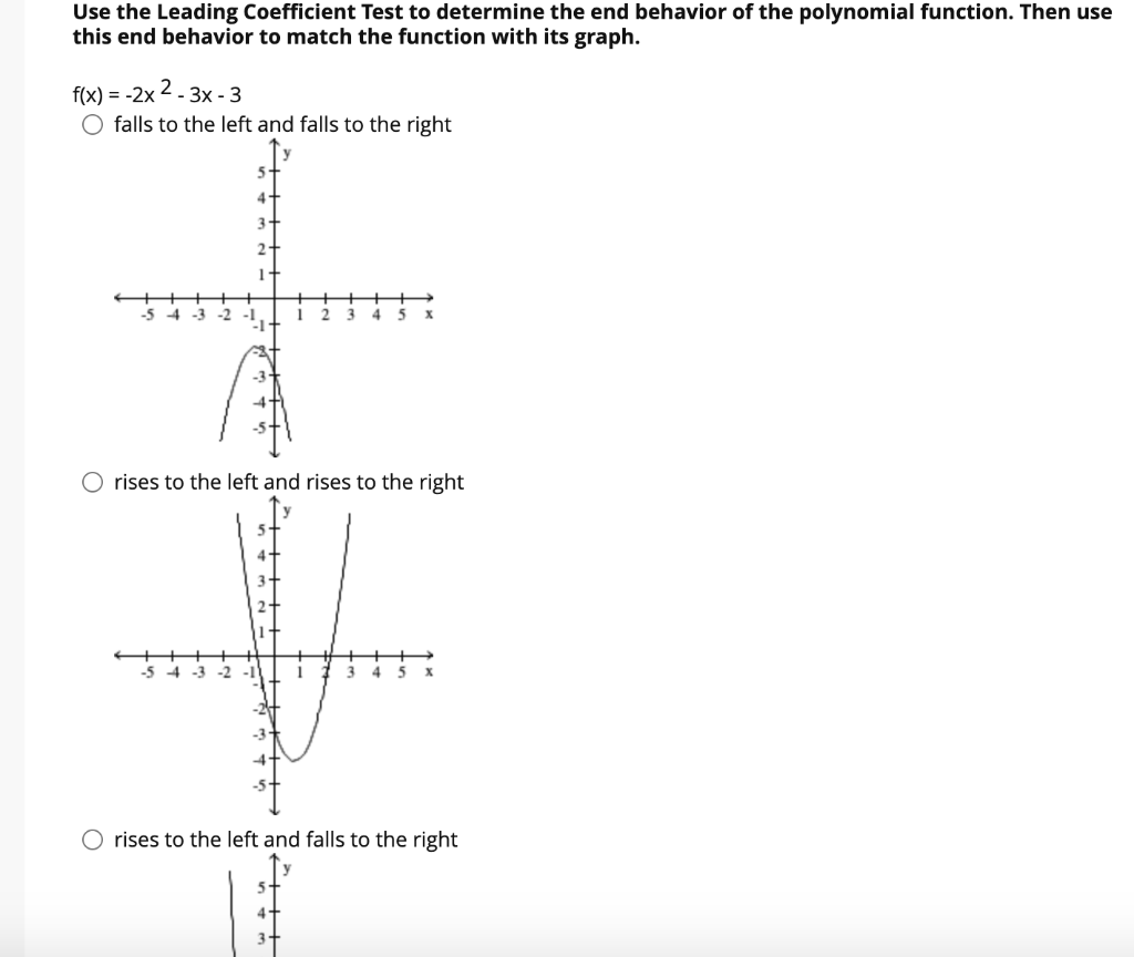 Solved Use the Leading Coefficient Test to determine the end | Chegg.com
