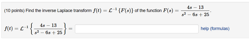Solved (10 ﻿points) ﻿Find the inverse Laplace transform | Chegg.com