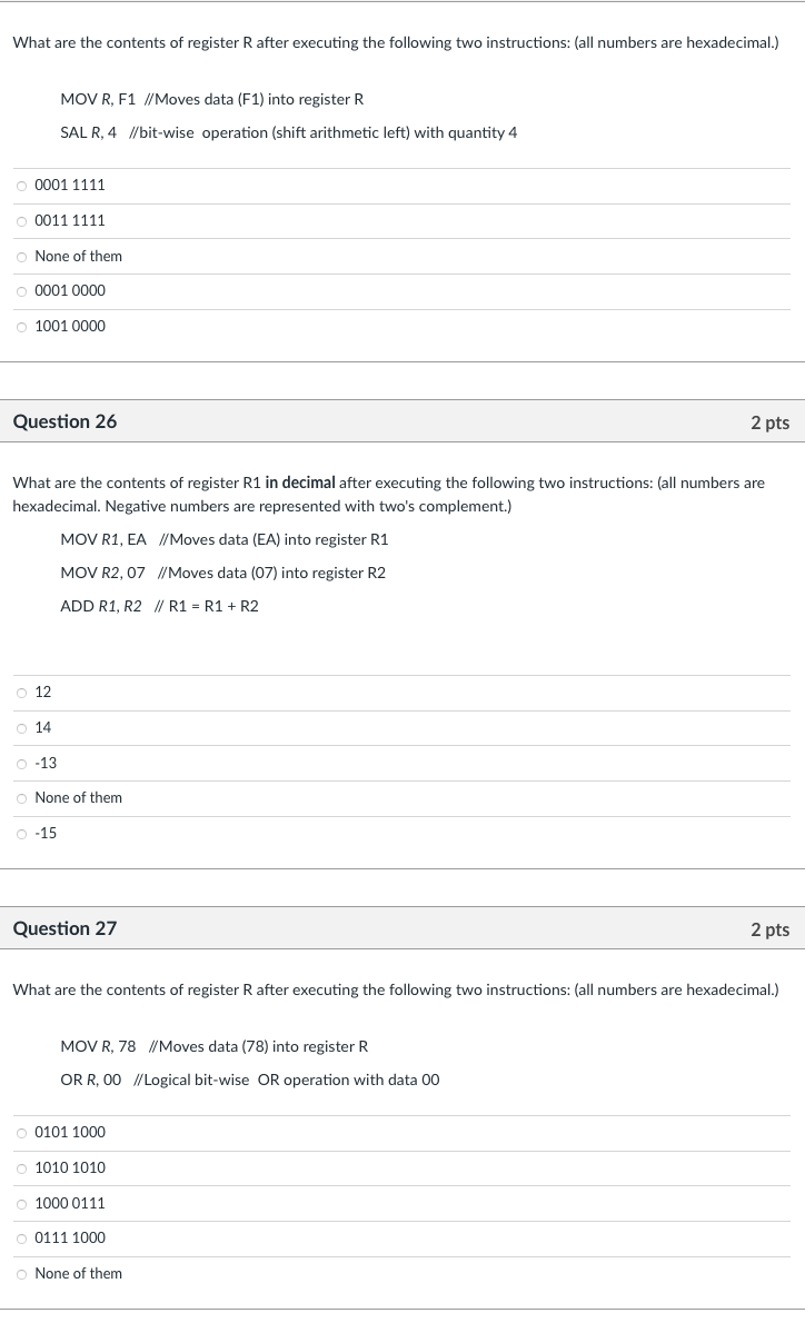 Solved What are the contents of register R after executing | Chegg.com