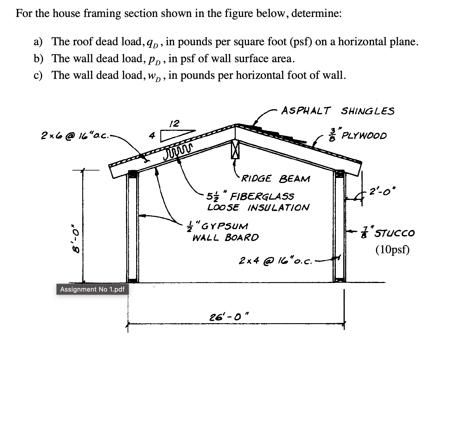 Solved For the house framing section shown in the figure | Chegg.com