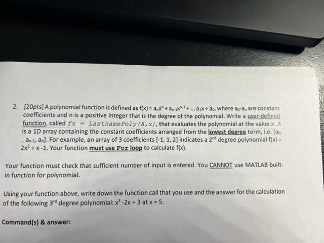 Solved 2. [20pts) A polynomial function is defined as f(x) = | Chegg.com