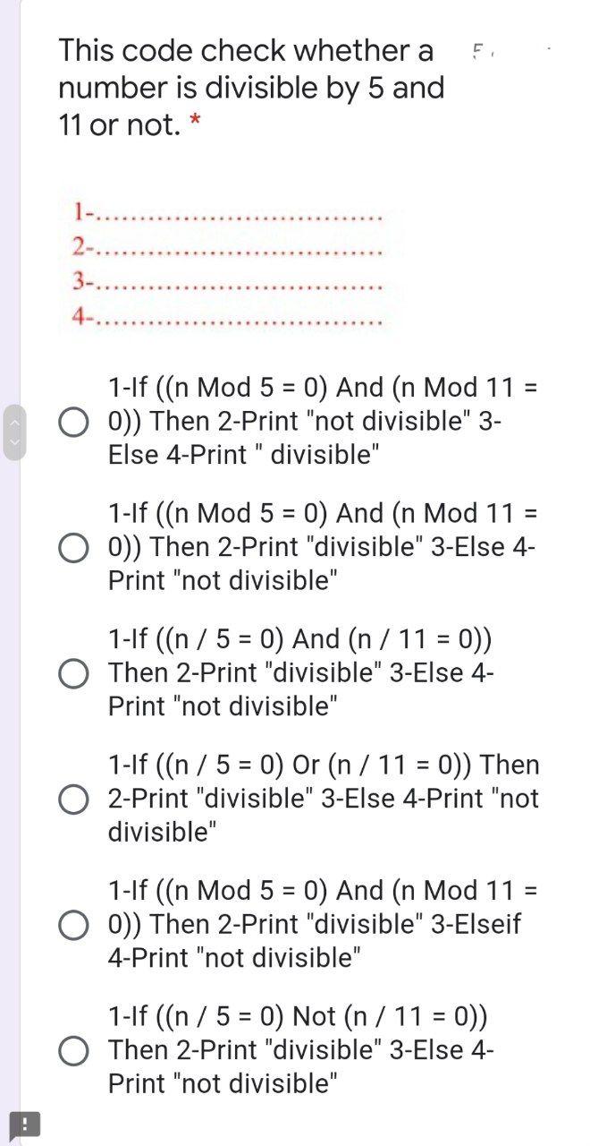 Solved F This code check whether a number is divisible by 5 | Chegg.com