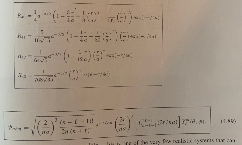 Solved Work Out The Radial Wave Functions R40 141 142 And