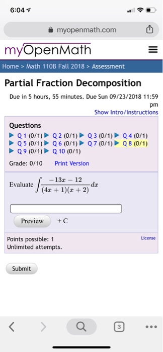 Solved 6:04 a myopenmath.com myopenMath Home > Math 110B | Chegg.com
