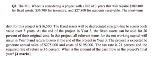Solved 08. The Mill Wheel is considering a project with a | Chegg.com