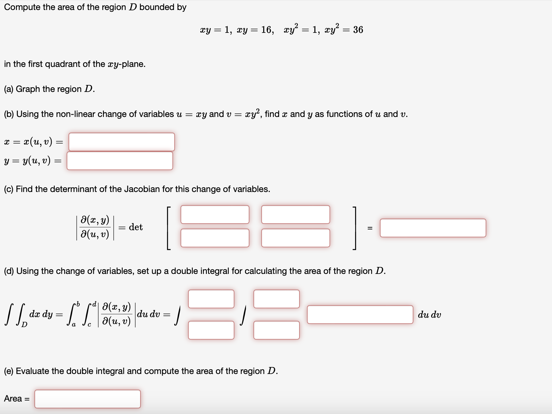 Compute the area of the region D ﻿bounded | Chegg.com