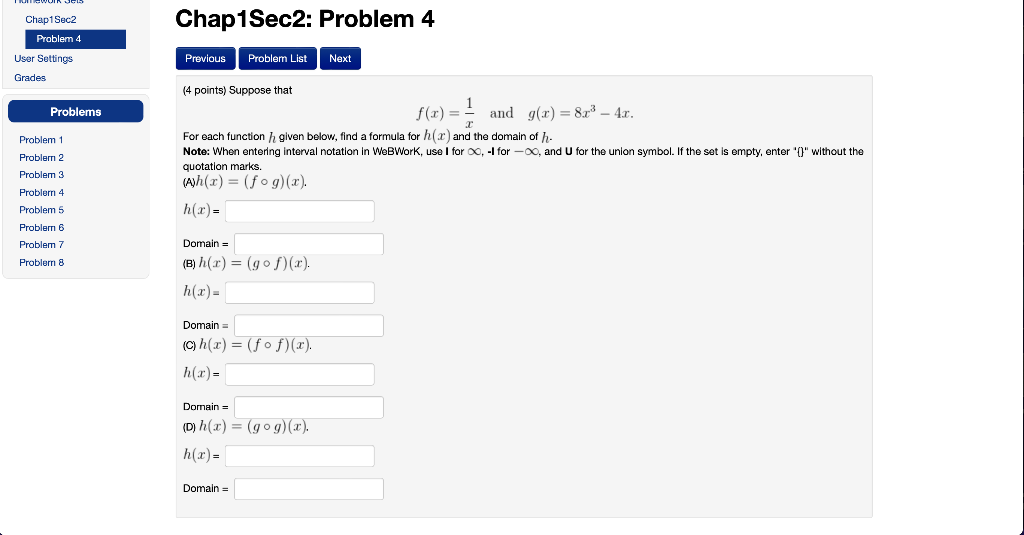 Solved (4 points) Suppose that f(x)=x1 and g(x)=8x3−4x. For | Chegg.com
