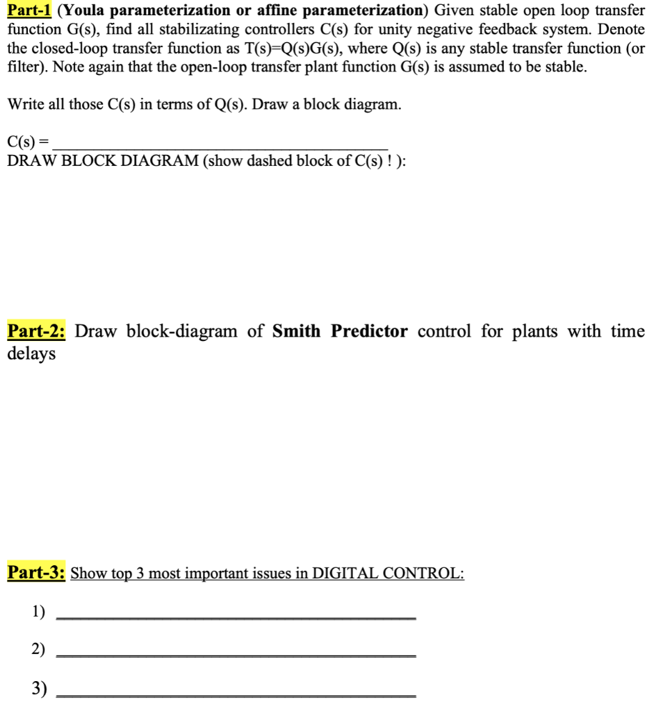 Solved Part-1 (Youla parameterization or affine | Chegg.com