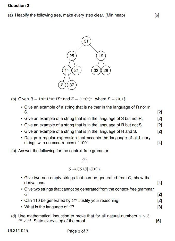 Solved Question 2 (a) Heapify the following tree, make every | Chegg.com