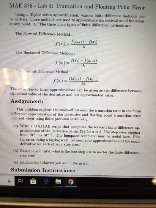 Solved MAE 376-Lab 4: Truncation and Floating Point Error | Chegg.com