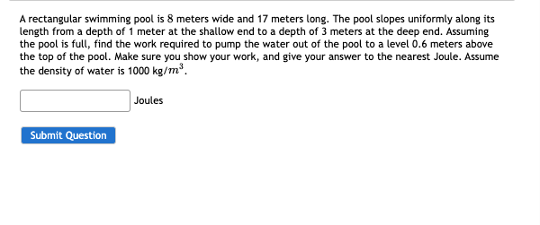 Solved A rectangular swimming pool is 8 meters wide and 17 | Chegg.com