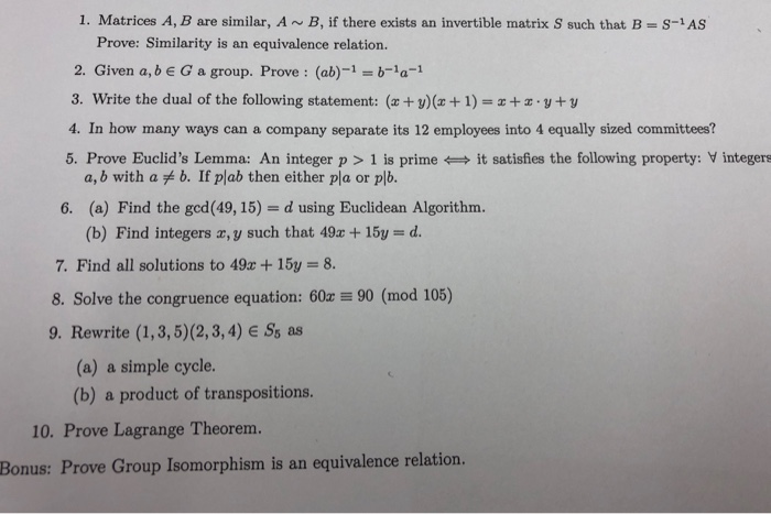 Solved 1. Matrices A, B are similar, A~ B, if there exists | Chegg.com