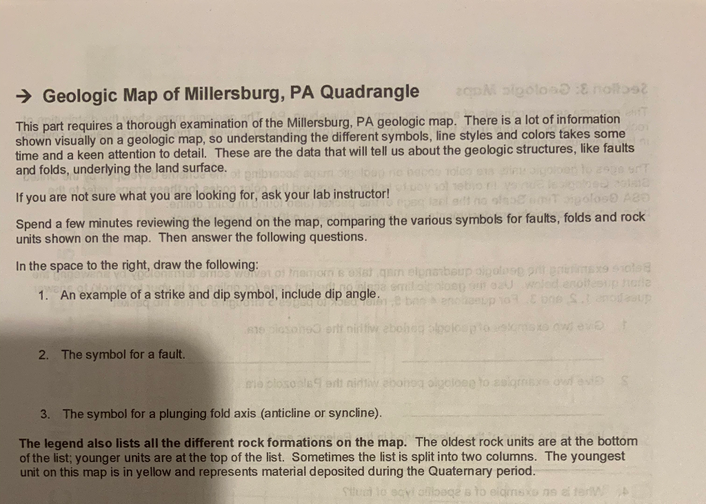 Solved → Geologic Map of Millersburg, PA Quadrangle 2 | Chegg.com