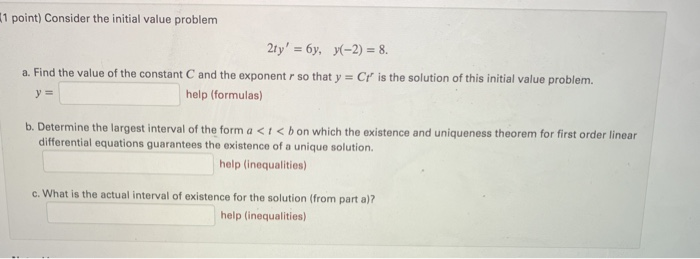 Solved 1 point) Consider the initial value problem 2ty 6y, | Chegg.com