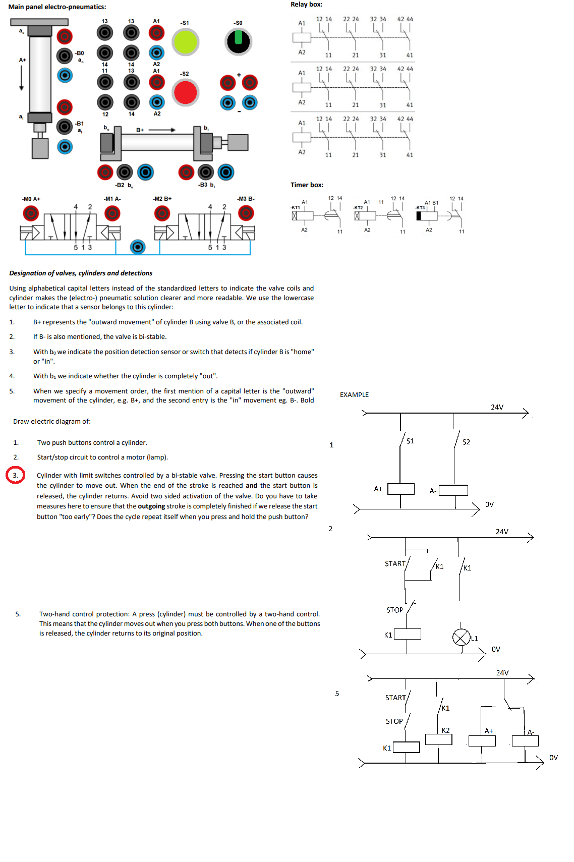 Main panel electro-pneumatics: Relay box: Timer box: | Chegg.com