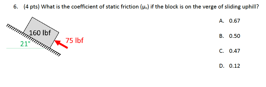 Solved 6. (4 pts) What is the coefficient of static friction | Chegg.com