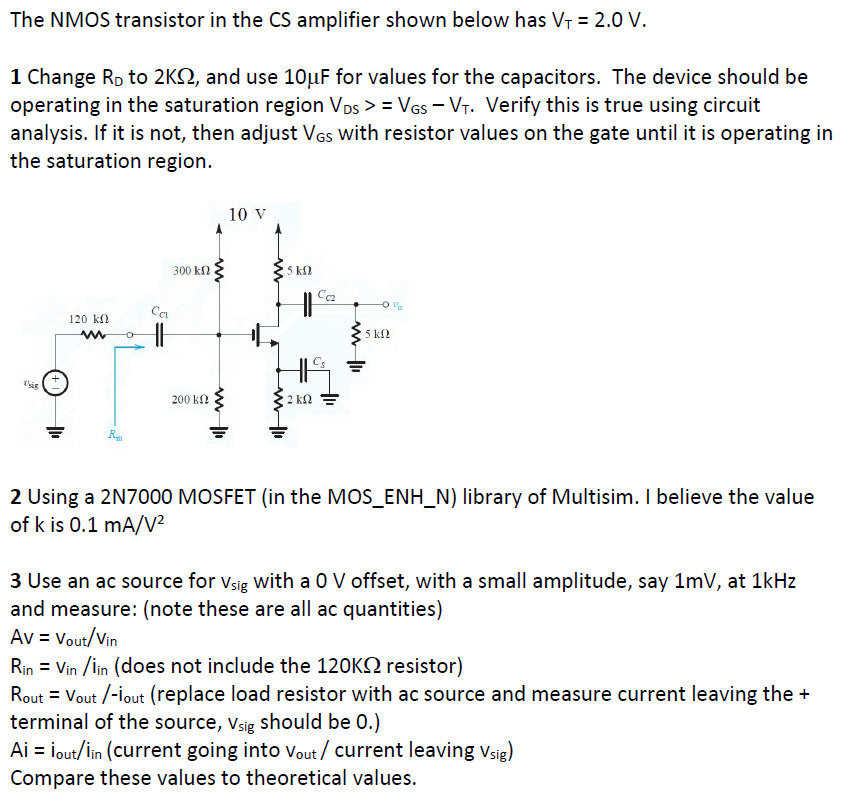Solved The NMOS transistor in the CS amplifier shown below | Chegg.com