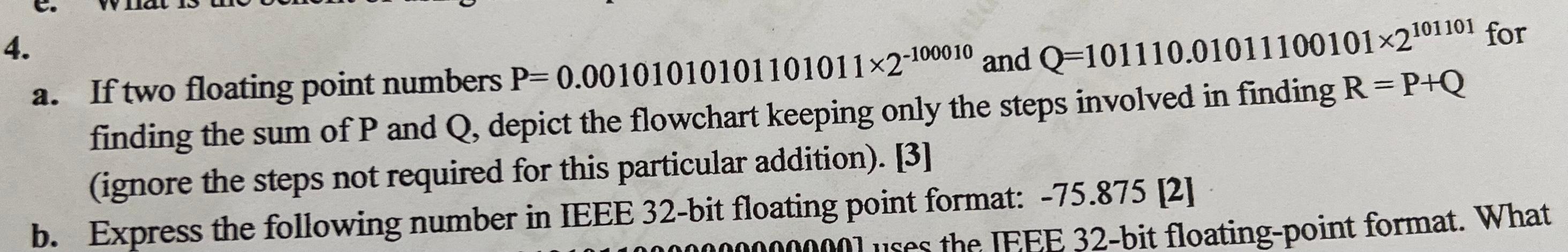 Solved 4. a. If two floating point numbers | Chegg.com