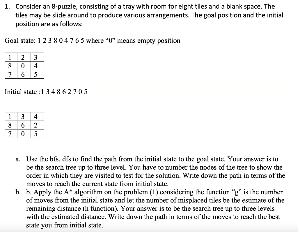 1. Consider an 8-puzzle, consisting of a tray with | Chegg.com
