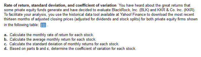 Solved Rate of return, standard deviation, and coefficient | Chegg.com