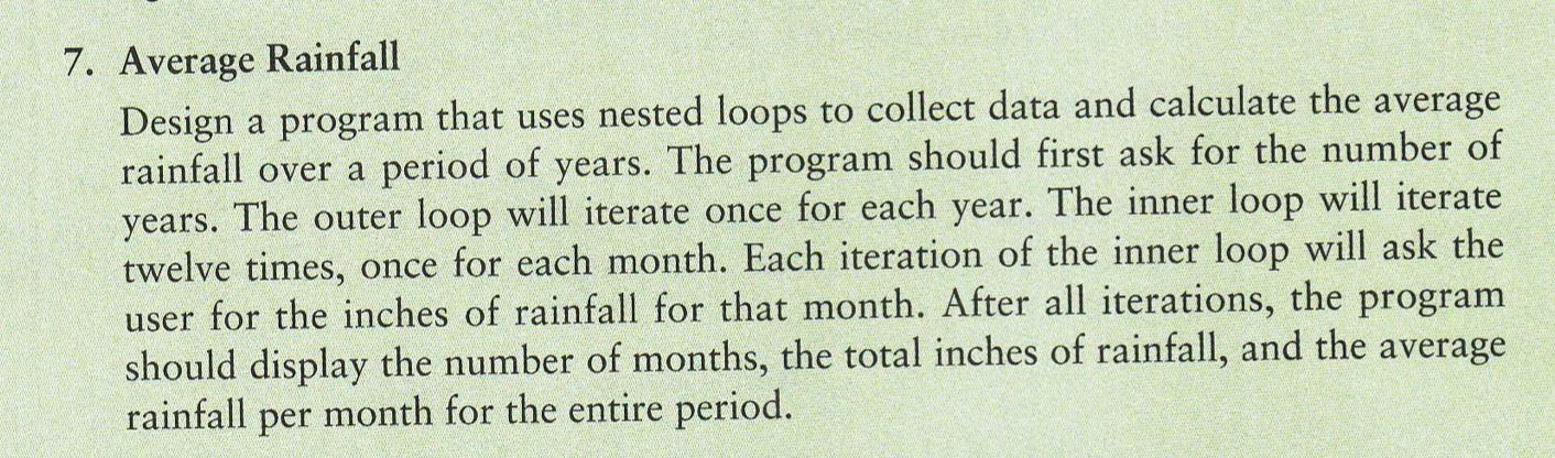 Solved 7 Average Rainfall Design A Program That Uses Nested