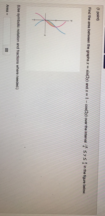 Solved Find the area between the graphs x = sin(2y) and x = | Chegg.com