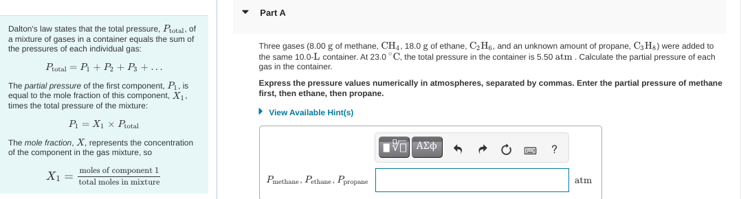 Solved Dalton's law states that the total pressure, Ptotal, | Chegg.com