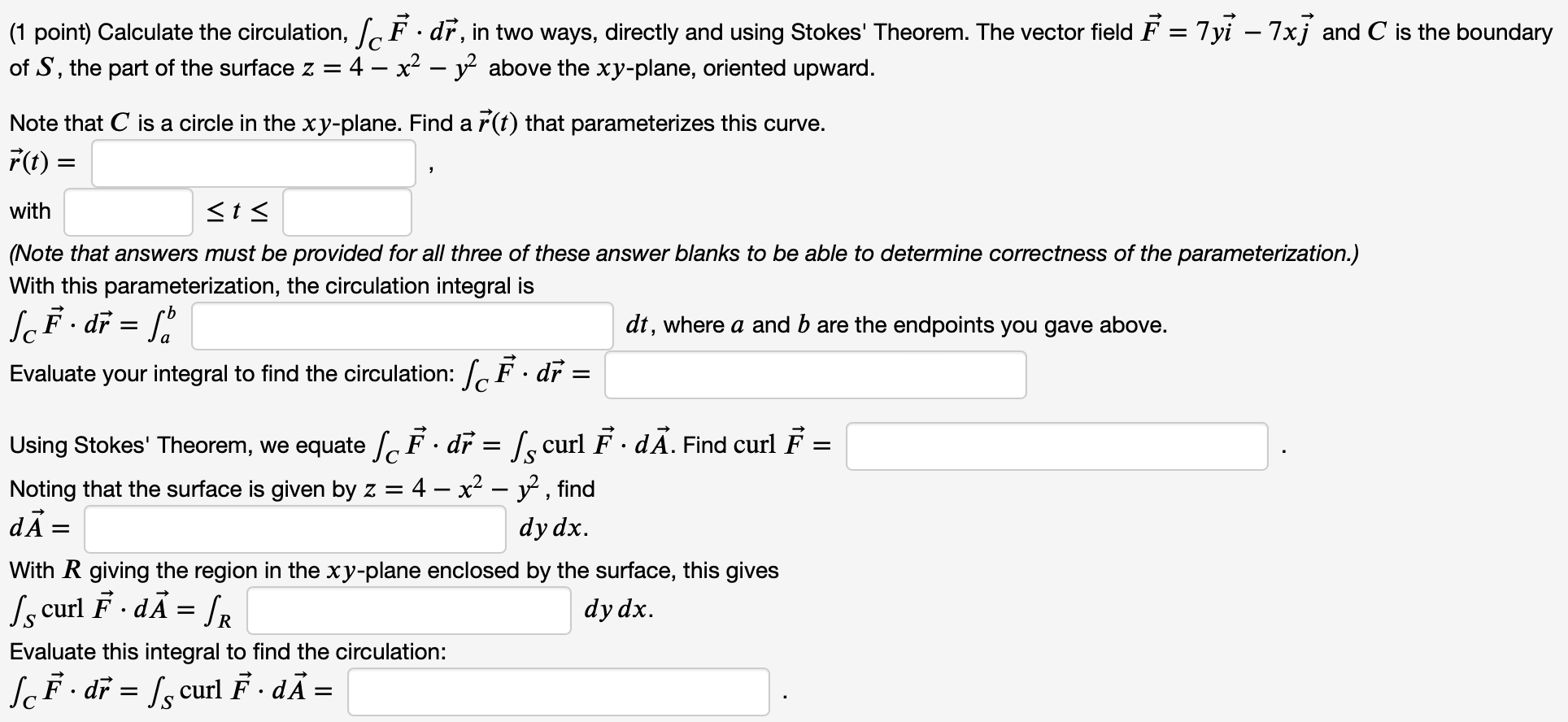 Solved (1 point) Calculate the circulation, ∫CF⋅dr, in two | Chegg.com Solved (1 point) Calculate the circulation, ∫CF⋅dr, in two | Chegg.com