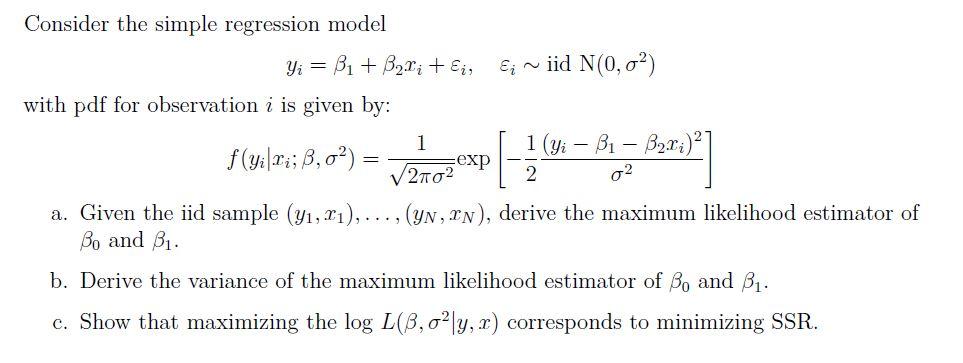 Solved 1 - Consider the simple regression model Yi = B1 + | Chegg.com