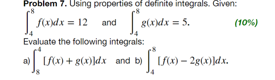 Solved Problem 7. ﻿Using properties of definite integrals. | Chegg.com | Chegg.com