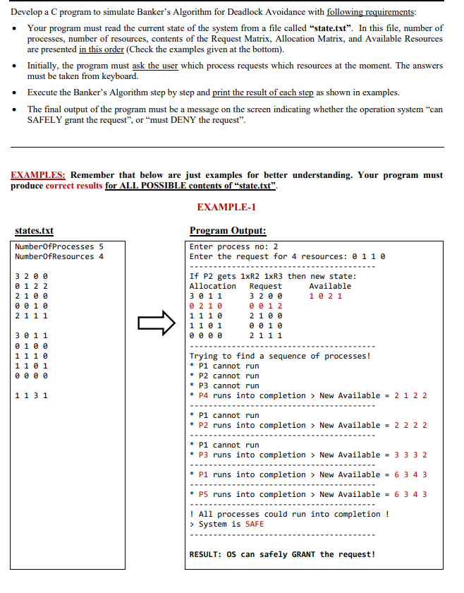 Solved Develop a program to simulate Banker's Algorithm for | Chegg.com