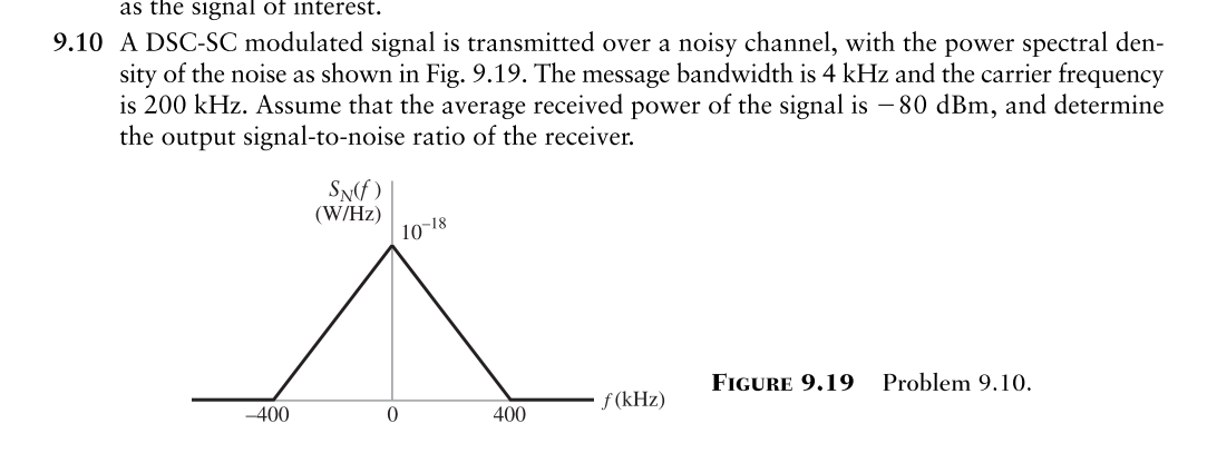 Solved 9.10 A DSC-SC modulated signal is transmitted over a | Chegg.com