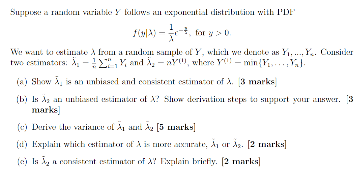 Solved Suppose a random variable Y follows an exponential | Chegg.com