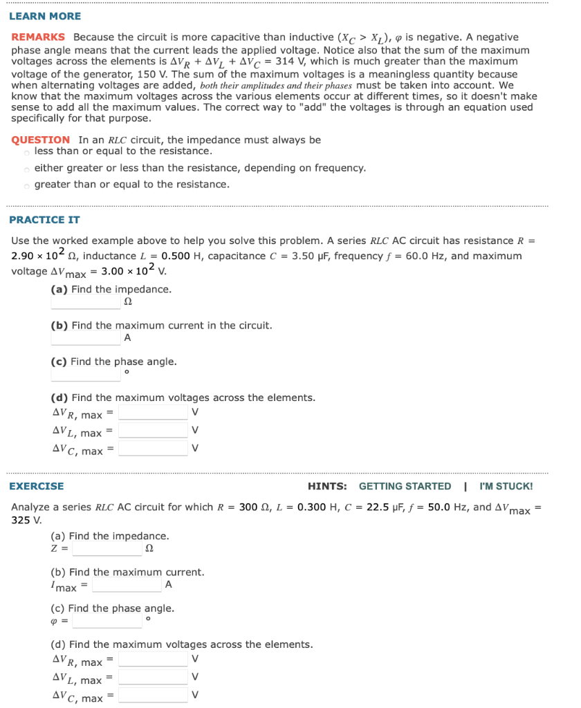 Solved EXAMPLE 21.4 An RLC Circuit GOAL Analyze a series RLC | Chegg.com