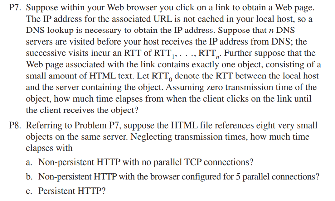 Solved 1 P7. Suppose within your web browser you click on a | Chegg.com