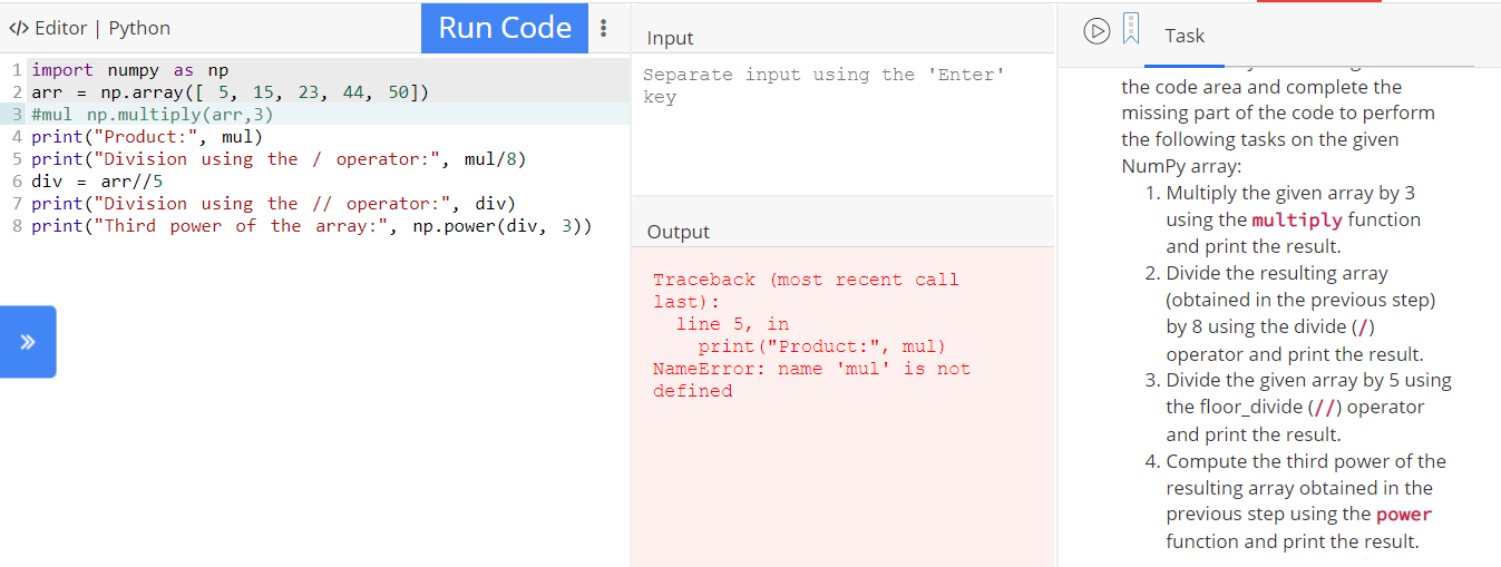 Solved the code area and complete the missing part of the | Chegg.com