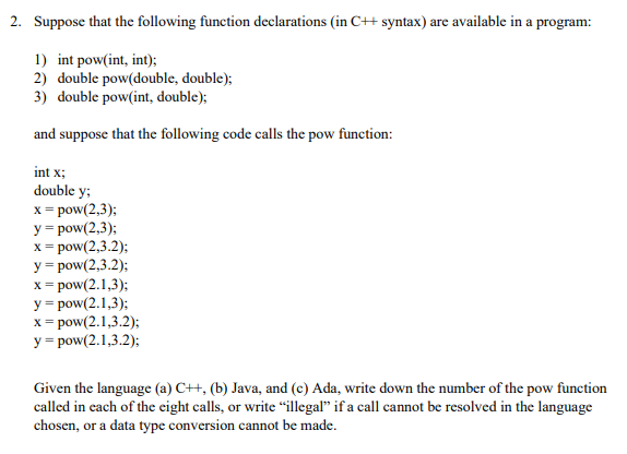 Solved 2 Suppose That The Following Function Declarations